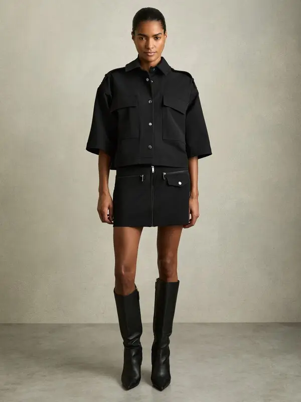 REISS Cropped Twill Shirt Jacket