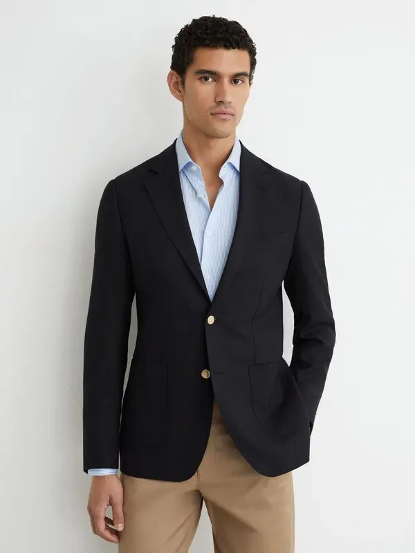 REISS Captain Hopsack Single-breasted Classic-fit Blazer With Wool
