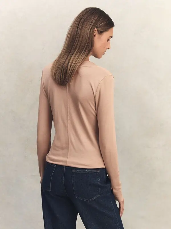 REISS Brady Jersey V-neck Top - Brown