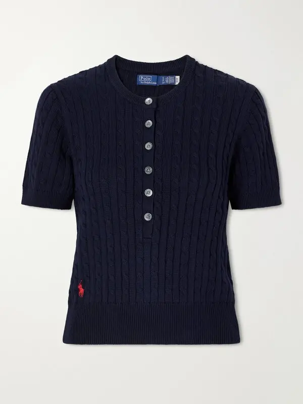 Polo Ralph Lauren Cable-knit Cotton Henley Sweater - Blue