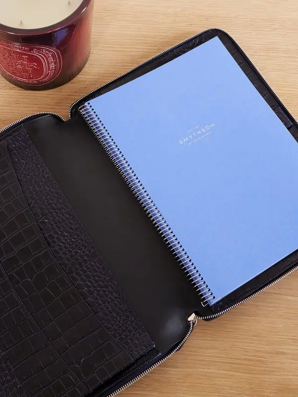 Smythson Mara Croc-embossed Leather A4 Folder