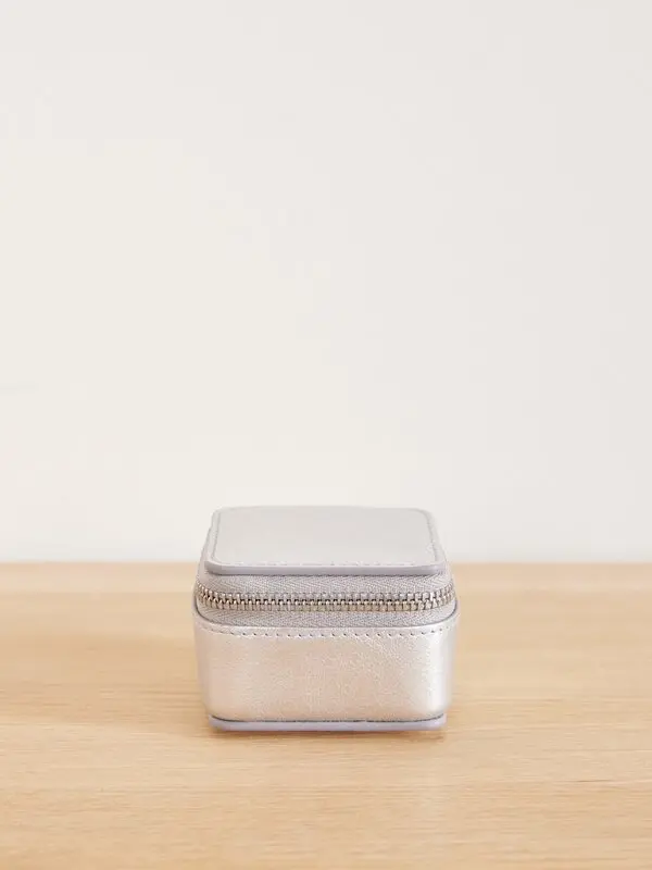 Smythson Metallic Leather Cosmetic Case - Silver