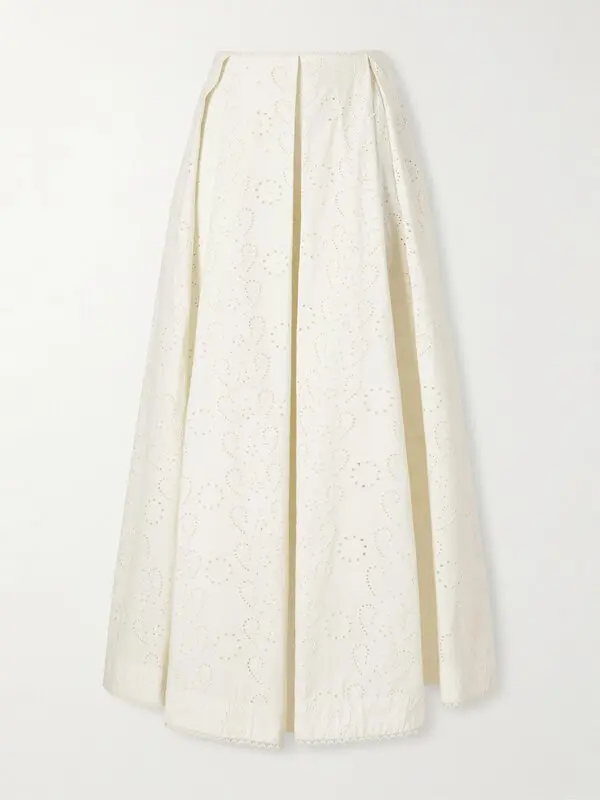 Agua Bendita Delta Playa Broderie Anglaise Cotton Midi Skirt - Neutrals