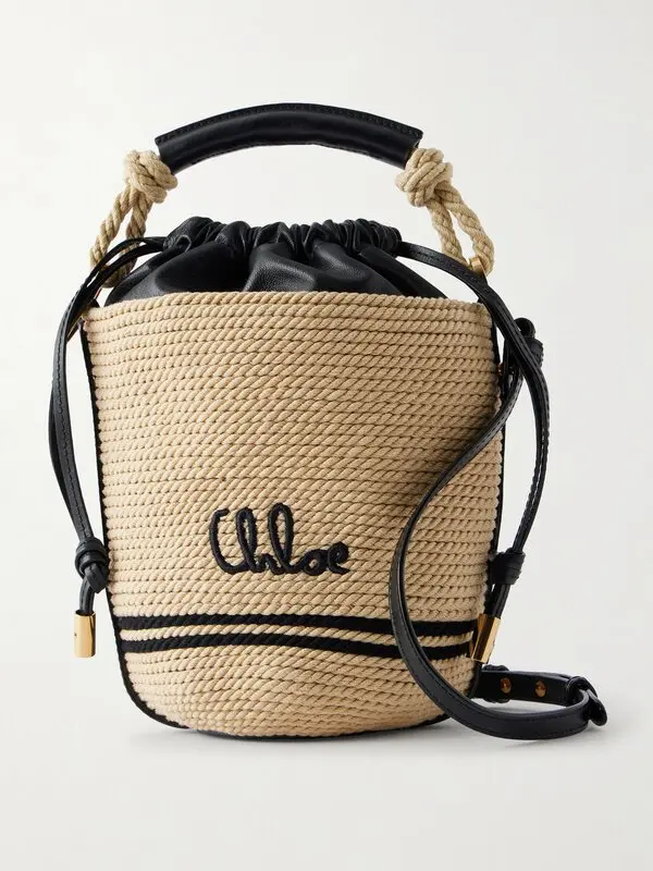 Chloé Soleil Embroidered Cord And Leather Bucket Bag - Neutrals