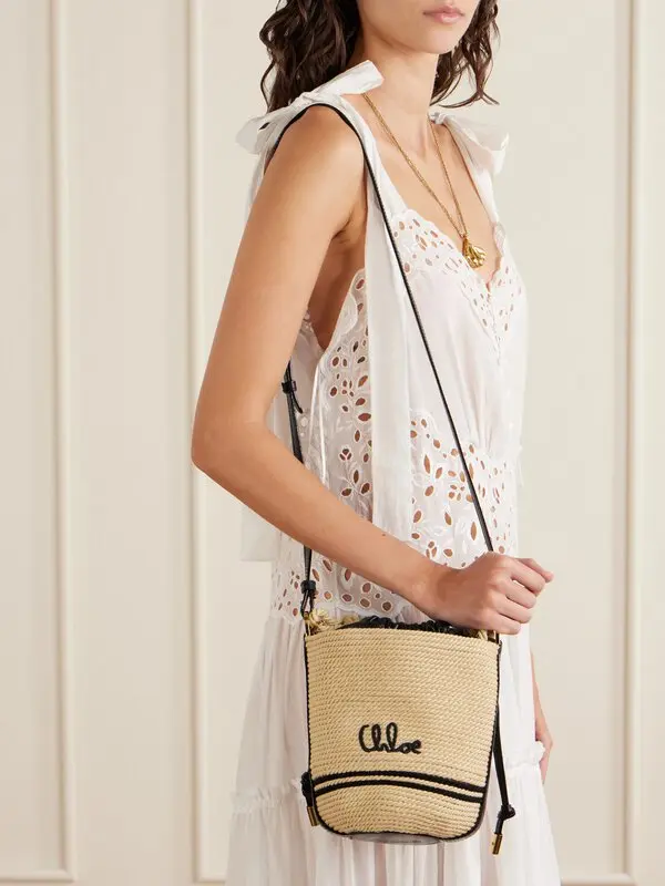 Chloé Soleil Embroidered Cord And Leather Bucket Bag - Neutrals