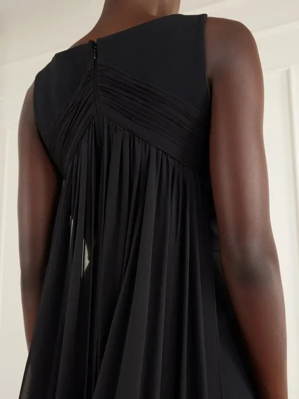 Elie Saab Ruched Chiffon-trimmed Silk-blend Cady Jumpsuit