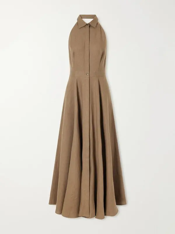 Ralph Lauren Eldered Halterneck Linen Maxi Dress - Brown