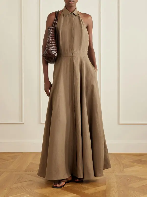 Ralph Lauren Eldered Halterneck Linen Maxi Dress