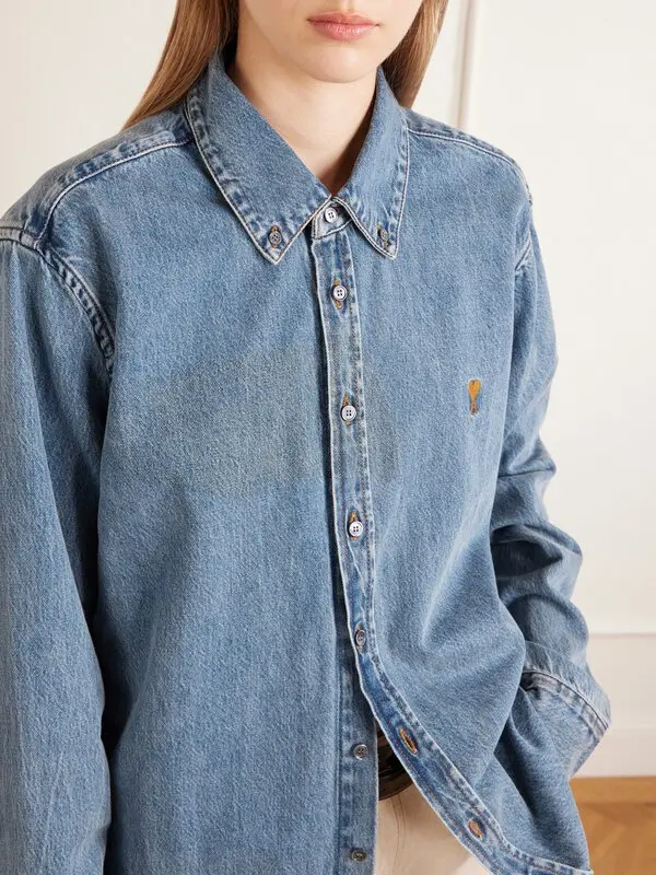 AMI Paris Logo-embroidered Denim Shirt