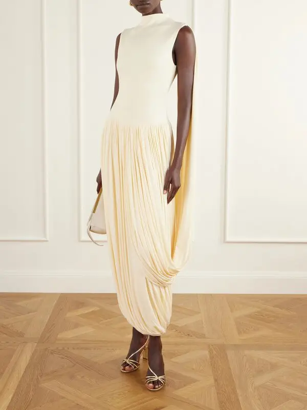 ABADIA Bamboo Asymmetrical Draped Midi Dress