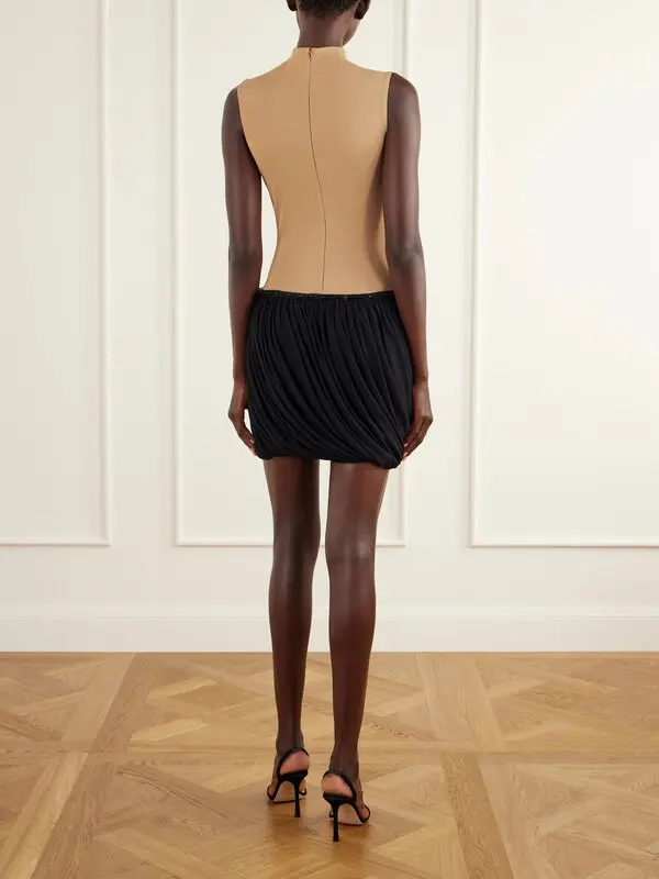ABADIA Draped Bead-embellished Jersey Mini Dress