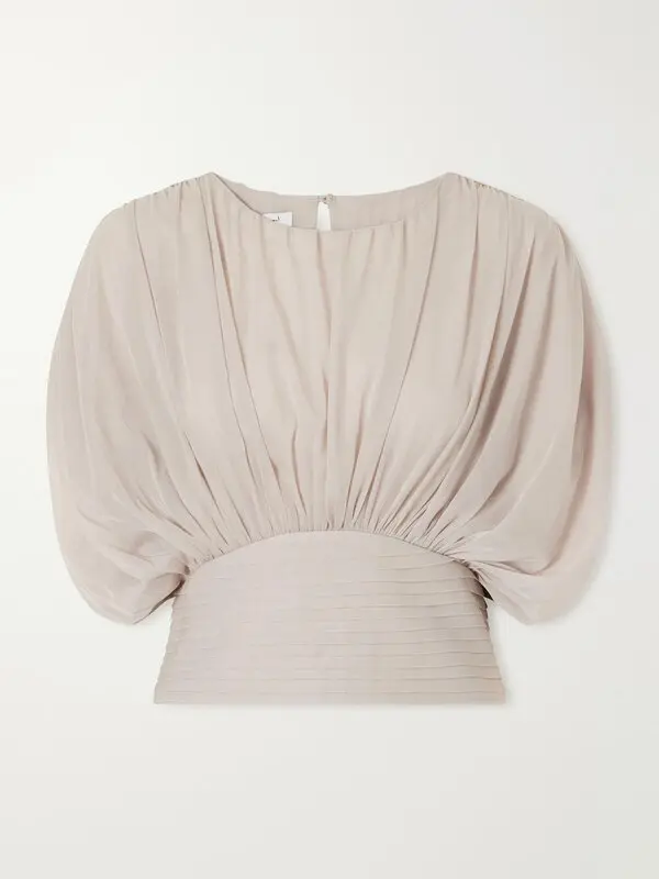ABADIA Draped Ruched Jersey Blouse
