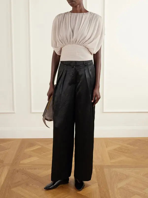 ABADIA Draped Ruched Jersey Blouse