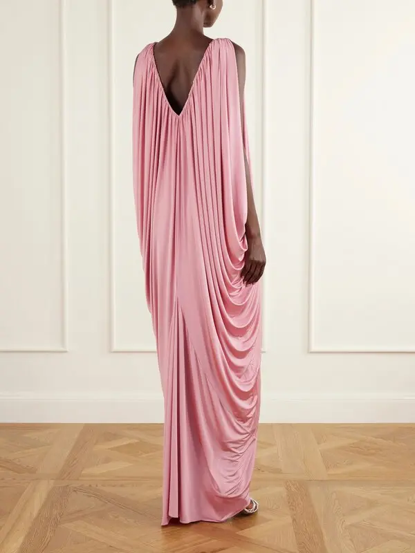 ABADIA Draped Stretch-jersey Maxi Dress