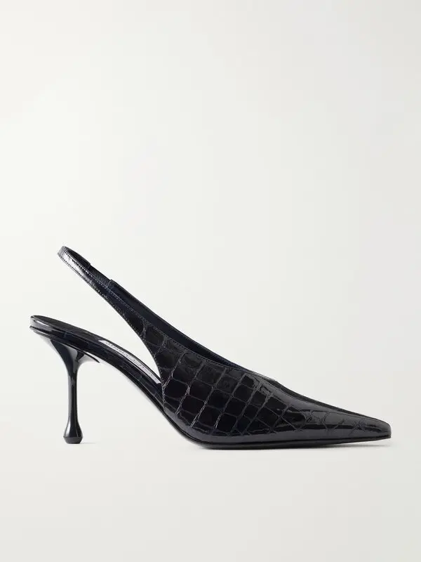 JIMMY CHOO Isa 80 Croc-effect Leather Slingback Pumps