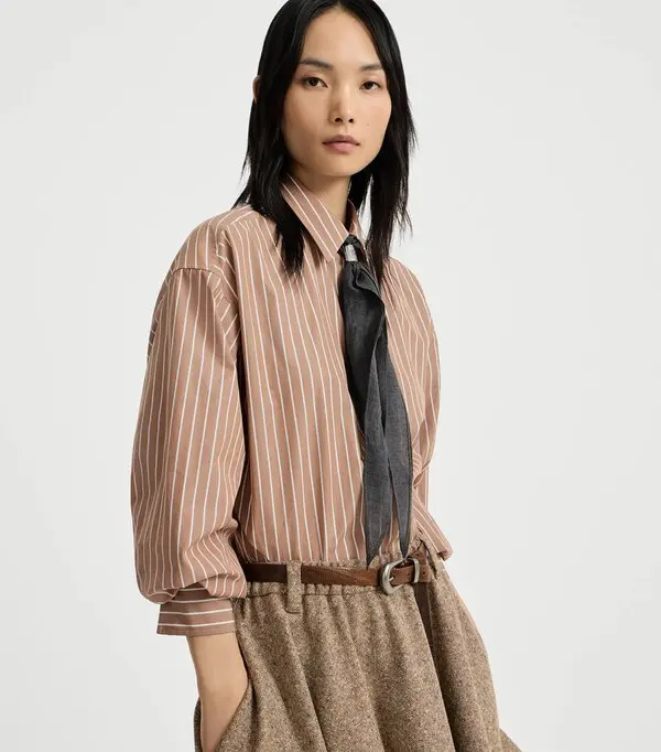 Brunello Cucinelli Cotton Poplin Striped Shirt - Beige