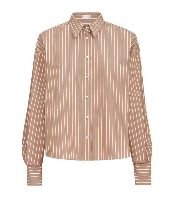 Brunello Cucinelli Cotton Poplin Striped Shirt - Beige