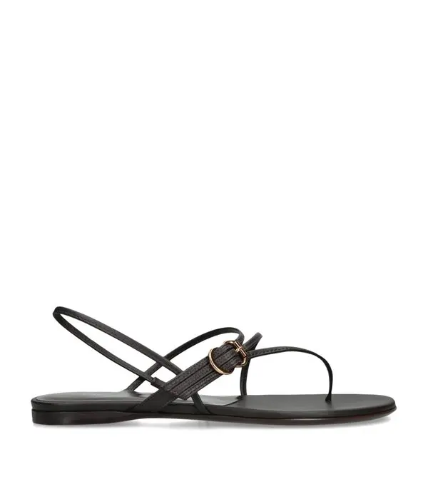 HERBERT LEVINE Black Leather Starry Eyed Flat Sandals - Brown