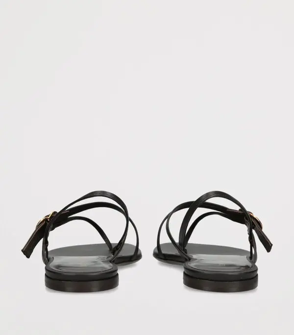 HERBERT LEVINE Black Leather Starry Eyed Flat Sandals - Brown