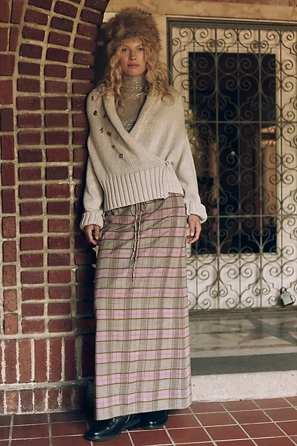 FP ONE Plaid Column Maxi Skirt - Grunge Pink Combo