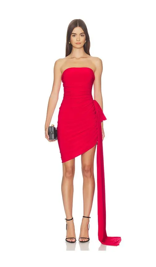 Norma Kamali Strapless Ruched Mini Dress With Bow Accent - Red