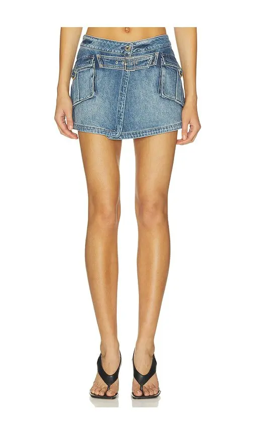 Alice + Olivia Brandy Denim Cargo Mini Skirt In . Also - Blue