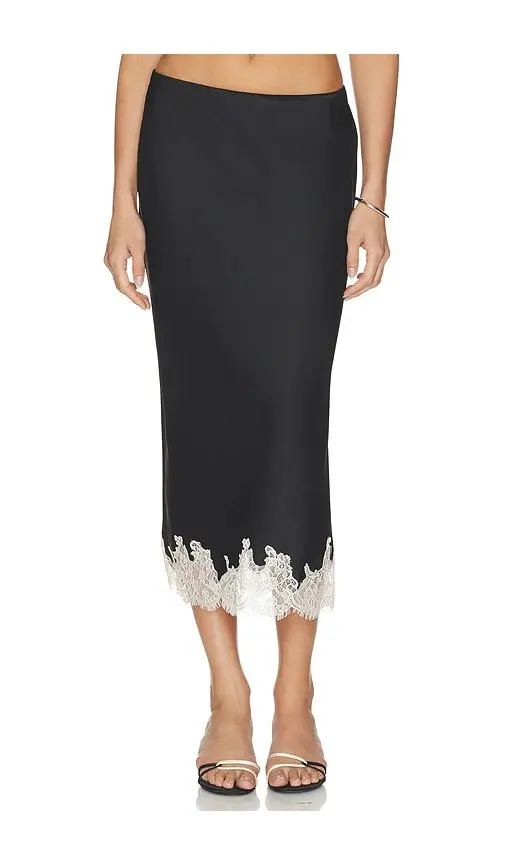 Astr The Label Lace Trim Midi Skirt - Black