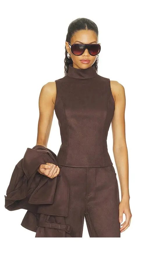 ELODIE THE LABEL Etienne Faux Suede Top - Chocolate