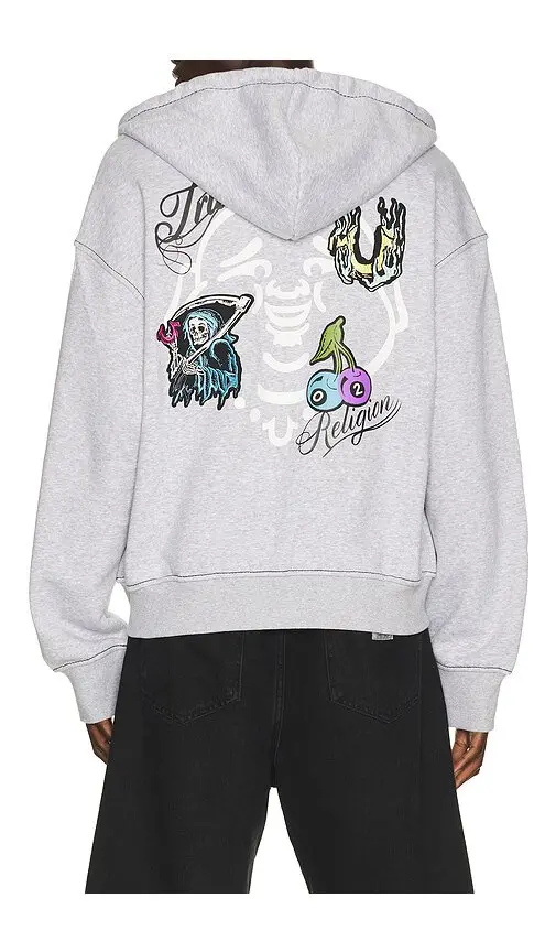 True Religion Buddha Face Big T Boxy Zip Up Hoodie In . Also - Grey