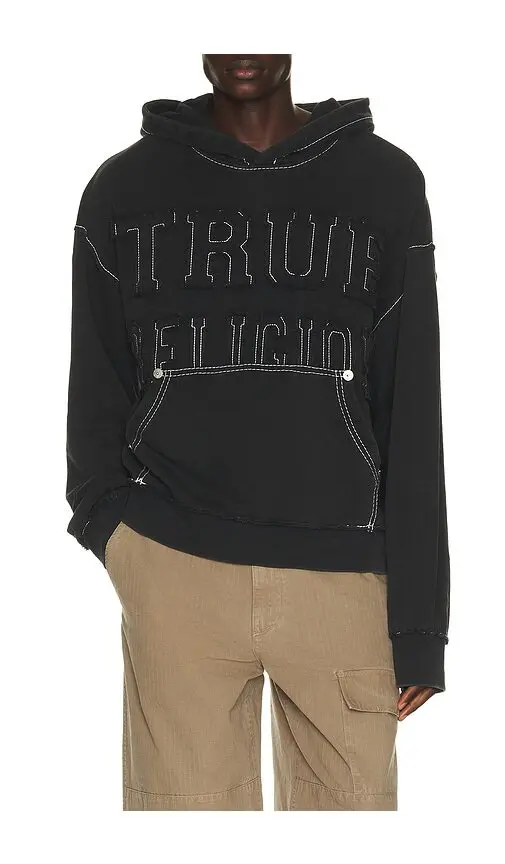 True Religion Applique Big T Boxy Hoodie In . Also - Black