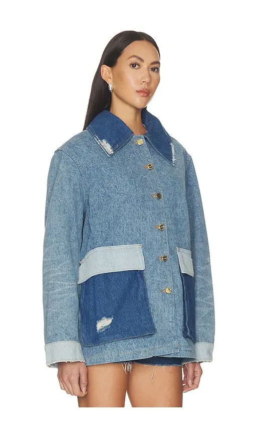GANNI Patchwork Denim Midi Jacket In . Also