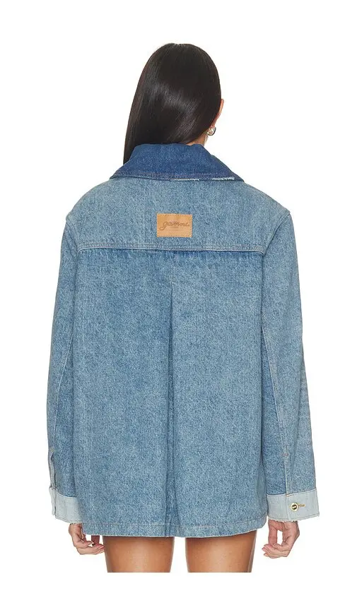 GANNI Patchwork Denim Midi Jacket In . Also