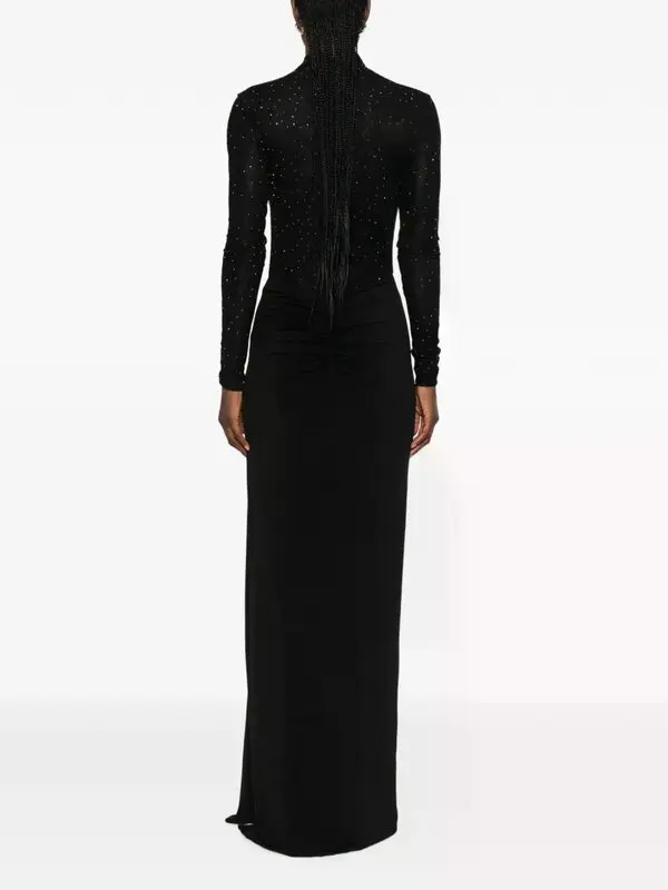 NISSA Crystal-embellished Ruched Maxi Dress