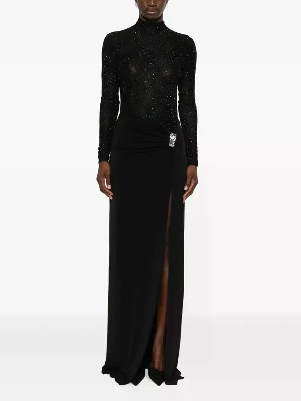 NISSA Crystal-embellished Ruched Maxi Dress - Black