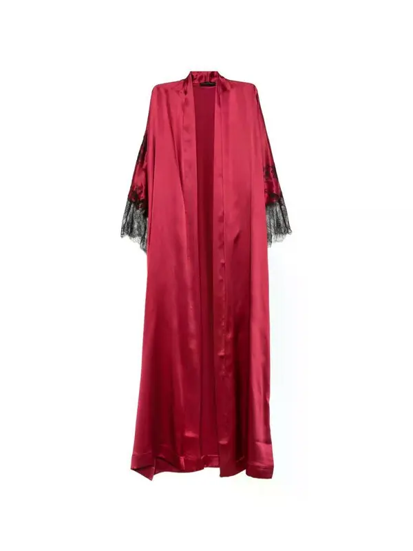 Carine Gilson Lace-trim Silk Kimono - Red