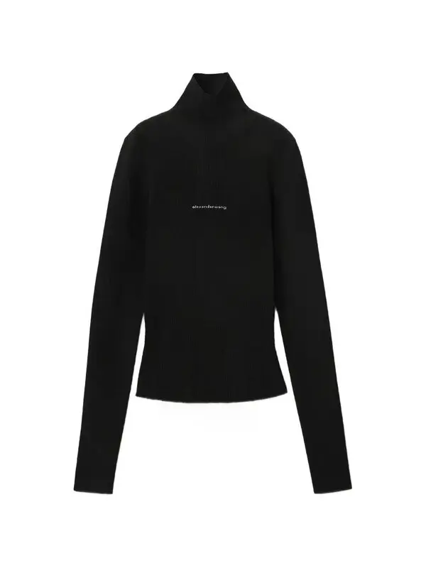 Alexander Wang Ls Turtle Neck Top W Jacquard Logo - Black