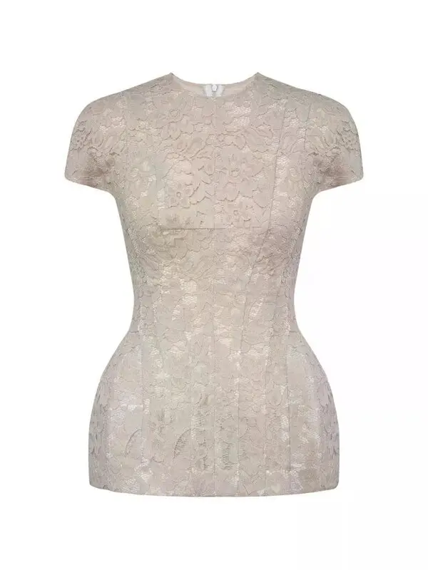 POST MERIDIEM Floral-lace Panelled Top - Neutrals