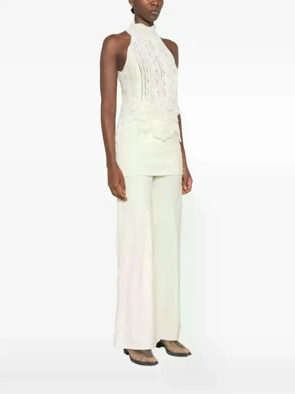 Ermanno Scervino Lace-trimmed Pointelle-knit Top