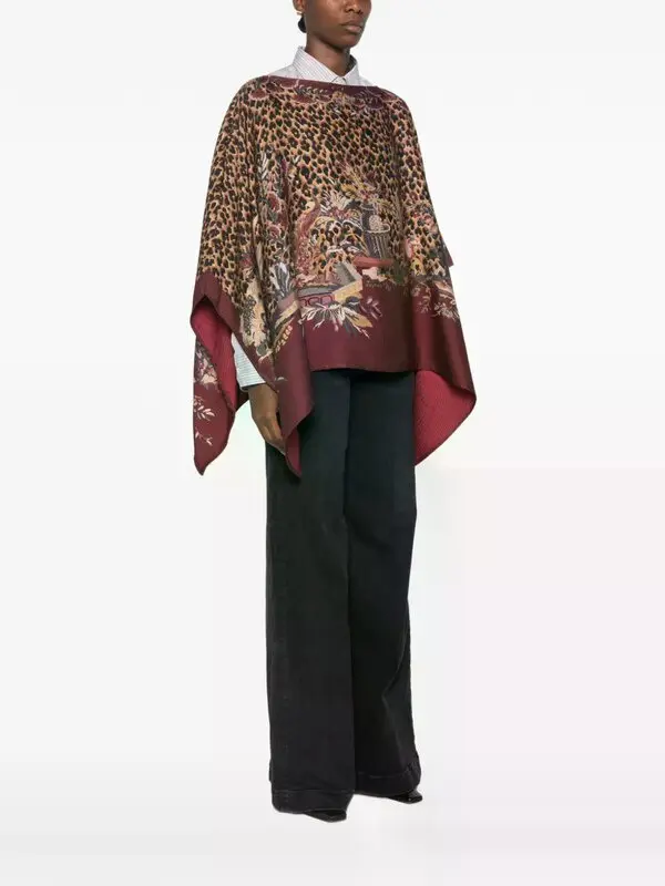 Etro Leopard-print Floral-pattern Poncho