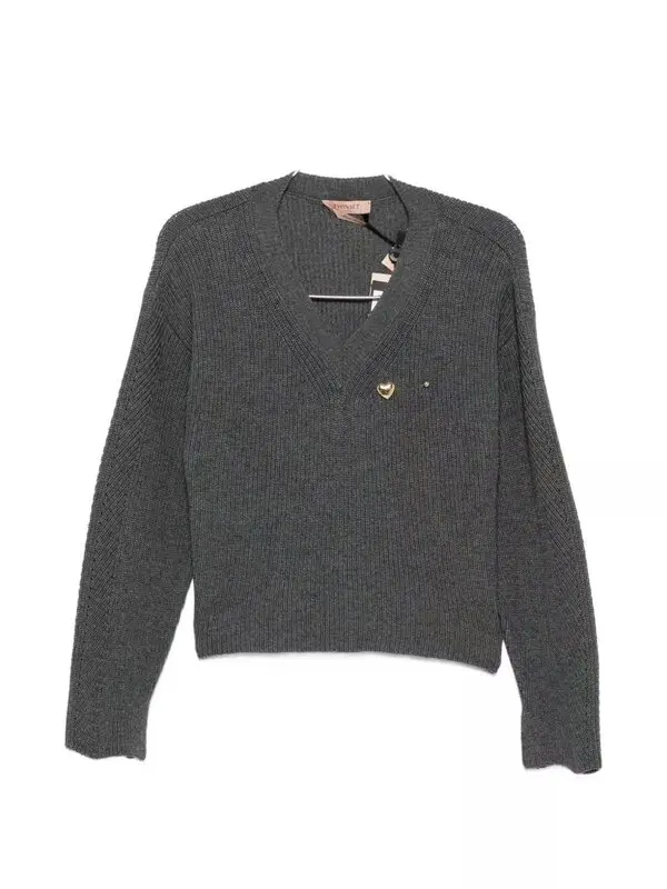 TWINSET Ribbed Knit V-neck Sweater - Grey