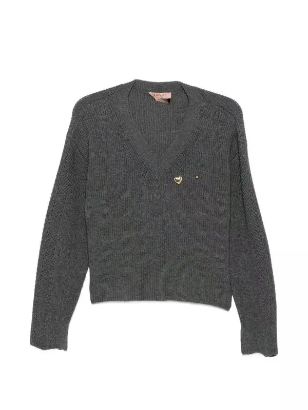 TWINSET Ribbed Knit V-neck Sweater - Grey