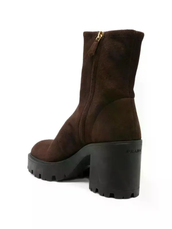 Prada Logo Plaque Chunky Sole Boots - Brown