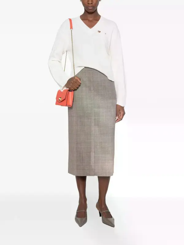 TWINSET Beige Check Pattern Midi Pencil Skirt