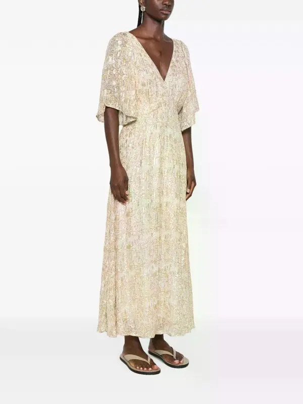 MAISON123 Floral-print Flutter-sleeve Midi Dress