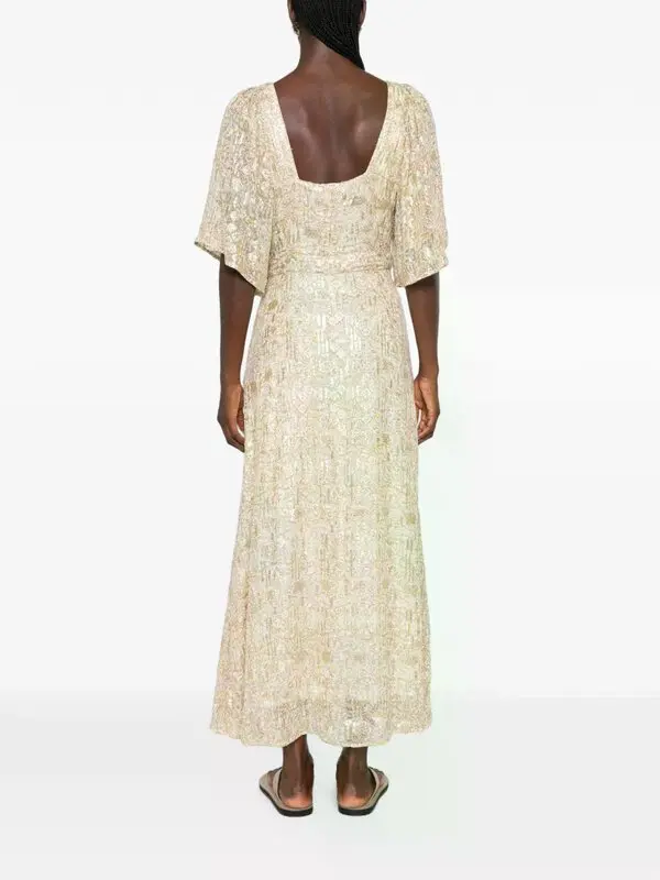 MAISON123 Floral-print Flutter-sleeve Midi Dress