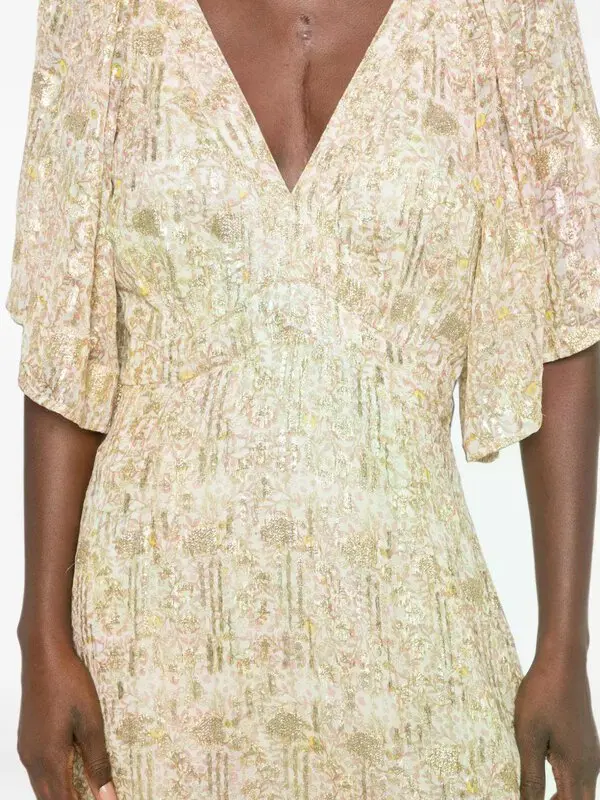 MAISON123 Floral-print Flutter-sleeve Midi Dress