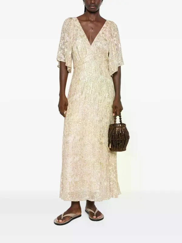 MAISON123 Floral-print Flutter-sleeve Midi Dress