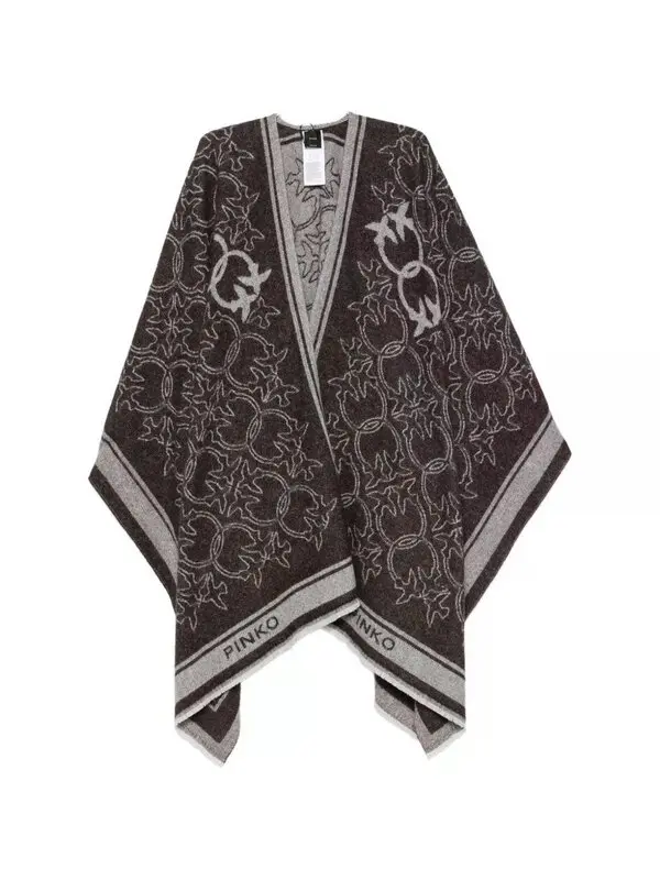 Pinko Logo-jacquard Fringed Poncho - Brown