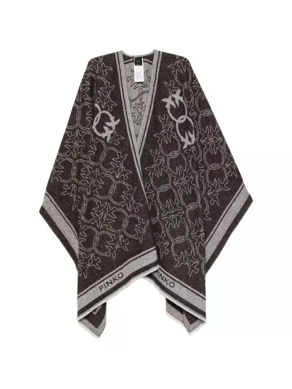 Pinko Logo-jacquard Fringed Poncho - Brown