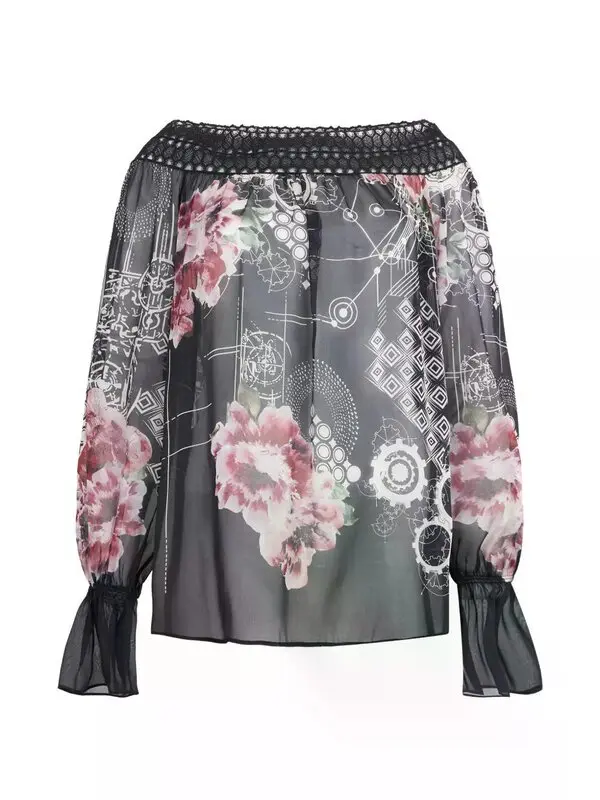 Alberta Ferretti Off-the-shoulder Floral Print Blouse - Black